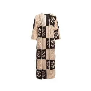 TANTRA SPAIN SL Long Two-tone Crochet Jacket With Embroidery - Black