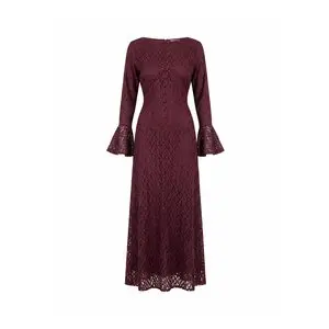TANTRA SPAIN SL Long Lace Dress With Long Sleeves, Ruffled Cuffs, And Tie Closure Burgandy - Red