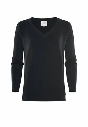 YOU LOOK PERFECT Pullover Dorina, Merino Sweater With V-neck - Black