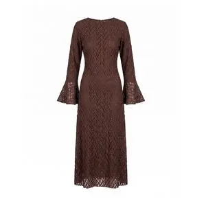 TANTRA SPAIN SL Long Lace Dress With Long Sleeves, Ruffled Cuffs, And Tie Closure - Brown