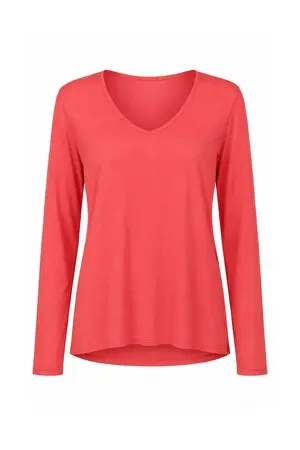 CONQUISTA Curved-hem V-neck Long Sleeve Top
