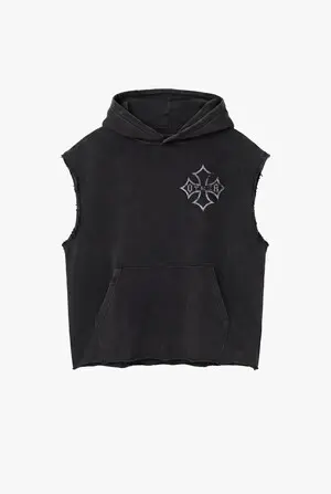 OTHER UK Icon Vintage Issue Raw Edge Sleeveless Oversized Hoodie Vintage - Black