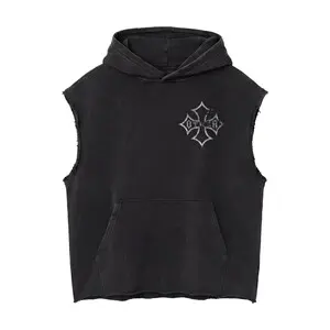 OTHER UK Icon Vintage Issue Raw Edge Sleeveless Oversized Hoodie Vintage - Black
