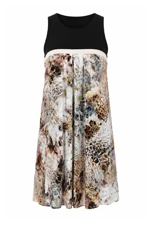 CONQUISTA Contrast Yoke Printed Swing Dress