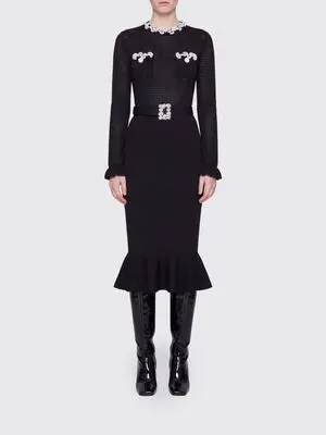 SELF-PORTRAIT Jewel-embellished Slim Fit Knit Midi Sheath Dress With Long Sleeves