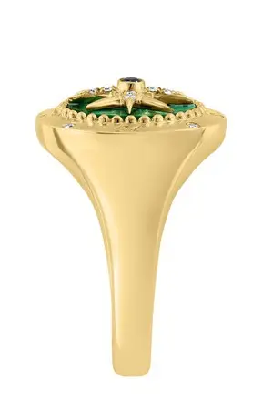 EFFY 14k Yellow Gold Malachite Compass Ring With Black & White Diamonds