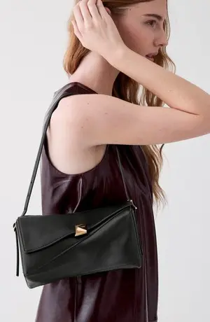 Kate Spade New York Deco Smooth Leather Twisted Flap Shoulder Bag - Black