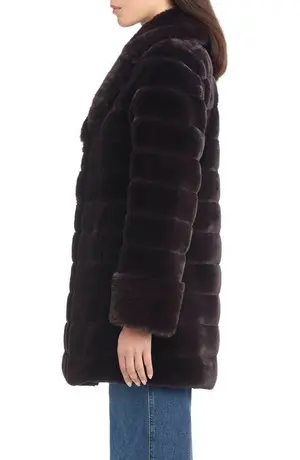 Vince Camuto Notch Collar Grooved Faux Fur Coat - Espresso