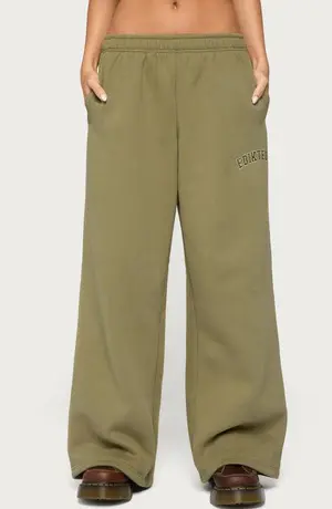 EDIKTED Major Wide Leg Sweatpants - Olive
