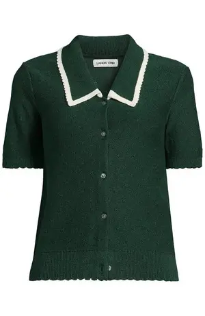 LANDS' END Drifter Scallop Collar Sweater - Evergreen/ivory