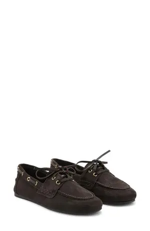MANGO Suede Leather Deck Shoe - Chocolate