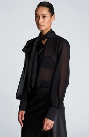 KENNETH COLE COLLECTION Tie Neck Chiffon Top