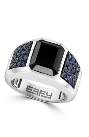 EFFY Onyx & Sapphire Geometric Signet Ring In Sterling Silver - Black