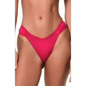 CHERINA BEACHWEAR Isla High-cut Ruched Side Details Bikini Bottom Pink