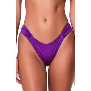 CHERINA BEACHWEAR Isla High-cut Ruched Side Details Bikini Bottom - Purple