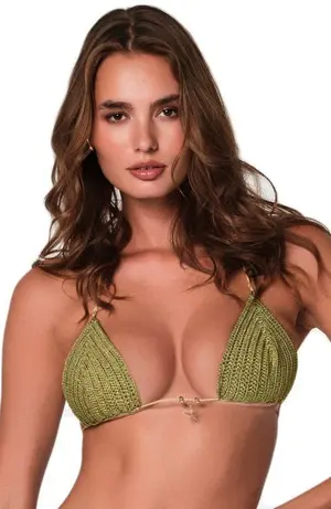 CHERINA  BEACHWEAR Cherina Beachwear Nora Handmade Triangle Crochet Adjustable Halter Neckline Bikini Top - Green
