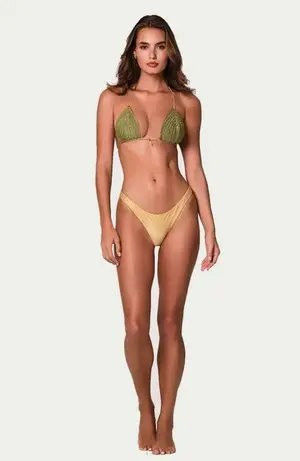 CHERINA  BEACHWEAR Cherina Beachwear Nora Handmade Triangle Crochet Adjustable Halter Neckline Bikini Top - Green