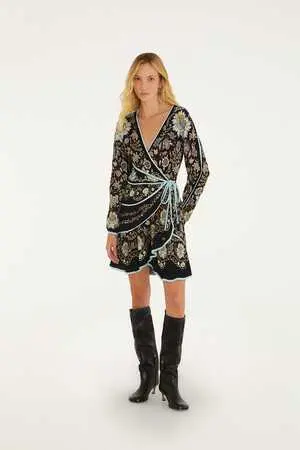 Farm Rio Daniela Long Sleeve Wrap Mini Dress