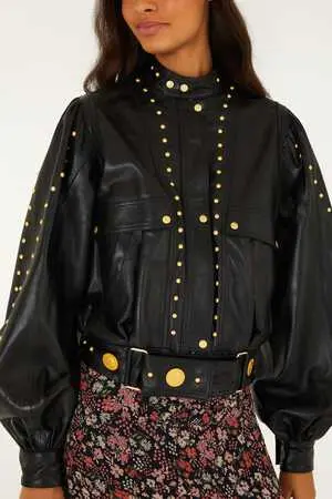 Farm Rio Riveted Buttoned Leather Jacket