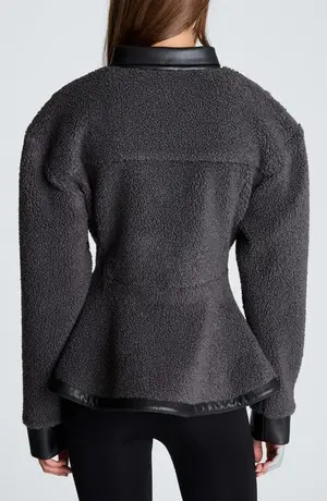 KENNETH COLE COLLECTION Faux Leather Trim Faux Fur Peplum Shirt