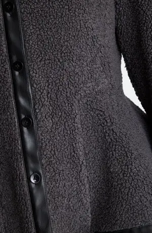 KENNETH COLE COLLECTION Faux Leather Trim Faux Fur Peplum Shirt