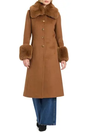 Vince Camuto Faux Fur Trim Maxi Coat - Camel