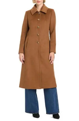Vince Camuto Faux Fur Trim Maxi Coat - Camel