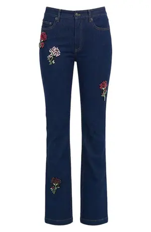 CINQ À SEPT Stevie Rhinestone Rose Straight Leg Jeans