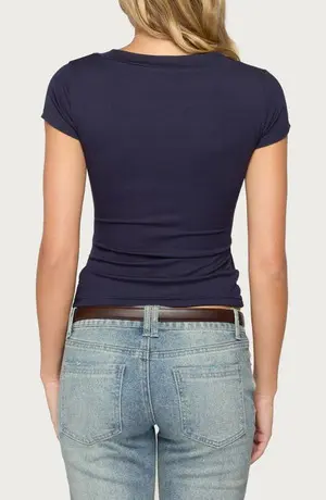 EDIKTED Iria V Neck Wrapped T Shirt - Navy