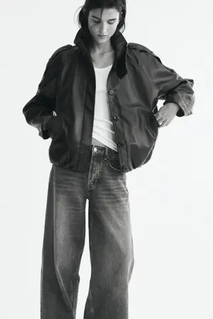 H&M Oversized Coated Jacket - Black