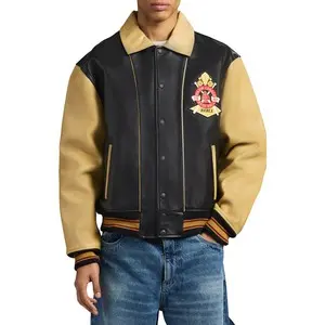 AVIREX Chief High Hawk Leather Varsity Jacket - Black