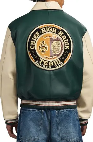 AVIREX Chief High Hawk Leather Varsity Jacket - Hunter