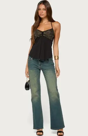 EDIKTED Ivana Studded Halter Top - Black