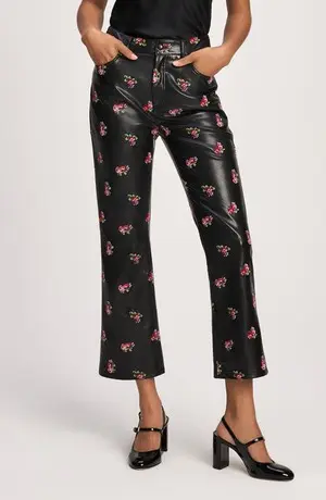 CINQ À SEPT Stevie Floral Embroidered Faux Leather Pants - Black Multi
