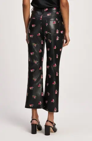 CINQ À SEPT Stevie Floral Embroidered Faux Leather Pants