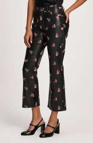CINQ À SEPT Stevie Floral Embroidered Faux Leather Pants