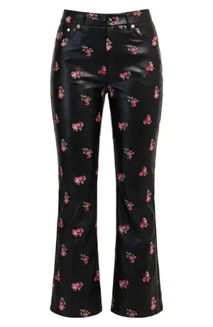 CINQ À SEPT Stevie Floral Embroidered Faux Leather Pants