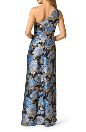 ADRIANNA PAPELL One-shoulder Floral Jacquard Gown