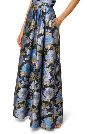 ADRIANNA PAPELL One-shoulder Floral Jacquard Gown