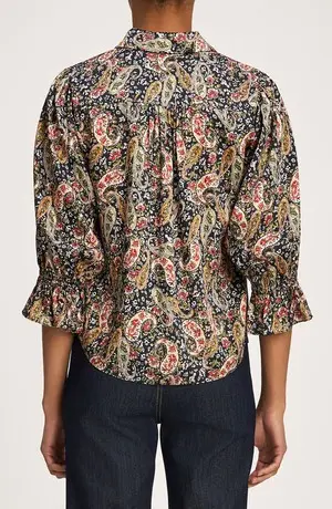 Cinq À Sept Rose Paisley Three Quarter Sleeve Shirt