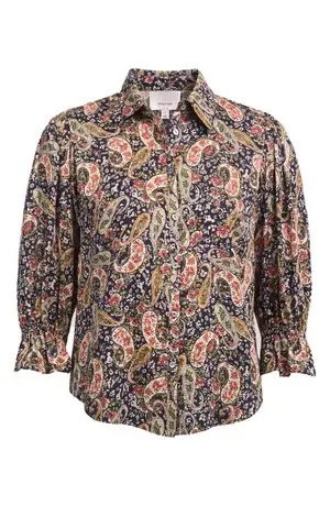 Cinq À Sept Rose Paisley Three Quarter Sleeve Shirt