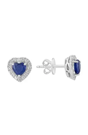EFFY Heart Sapphire Stud Earrings In Sterling Silver