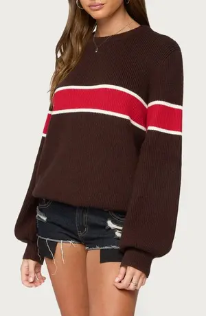 EDIKTED Nautical Striped Oversized Crewneck Sweater