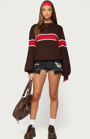 EDIKTED Nautical Striped Oversized Crewneck Sweater