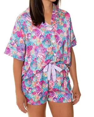 SUNSHINE SOCIETY Disco Queen Silky Short Sleeve & Pajama Set - Pink