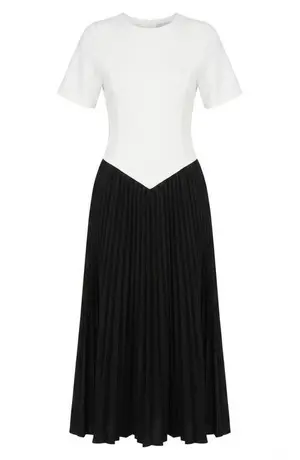 THE LULO PROJECT Fortaleza Colorblock Pleated A-line Midi Dress