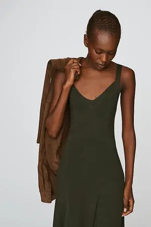 Anthropologie Godet Ribbed Sweater Dress - Olive