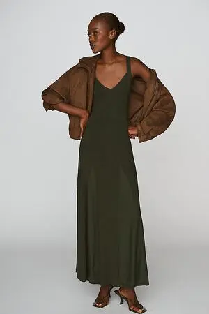 Anthropologie Godet Ribbed Sweater Dress - Olive