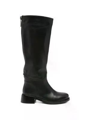 LINDA BAUMANN Rear-zip Leather Boots - Black
