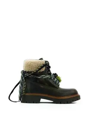 Elena Iachi Lace-up Shearling-trim Boots - Black